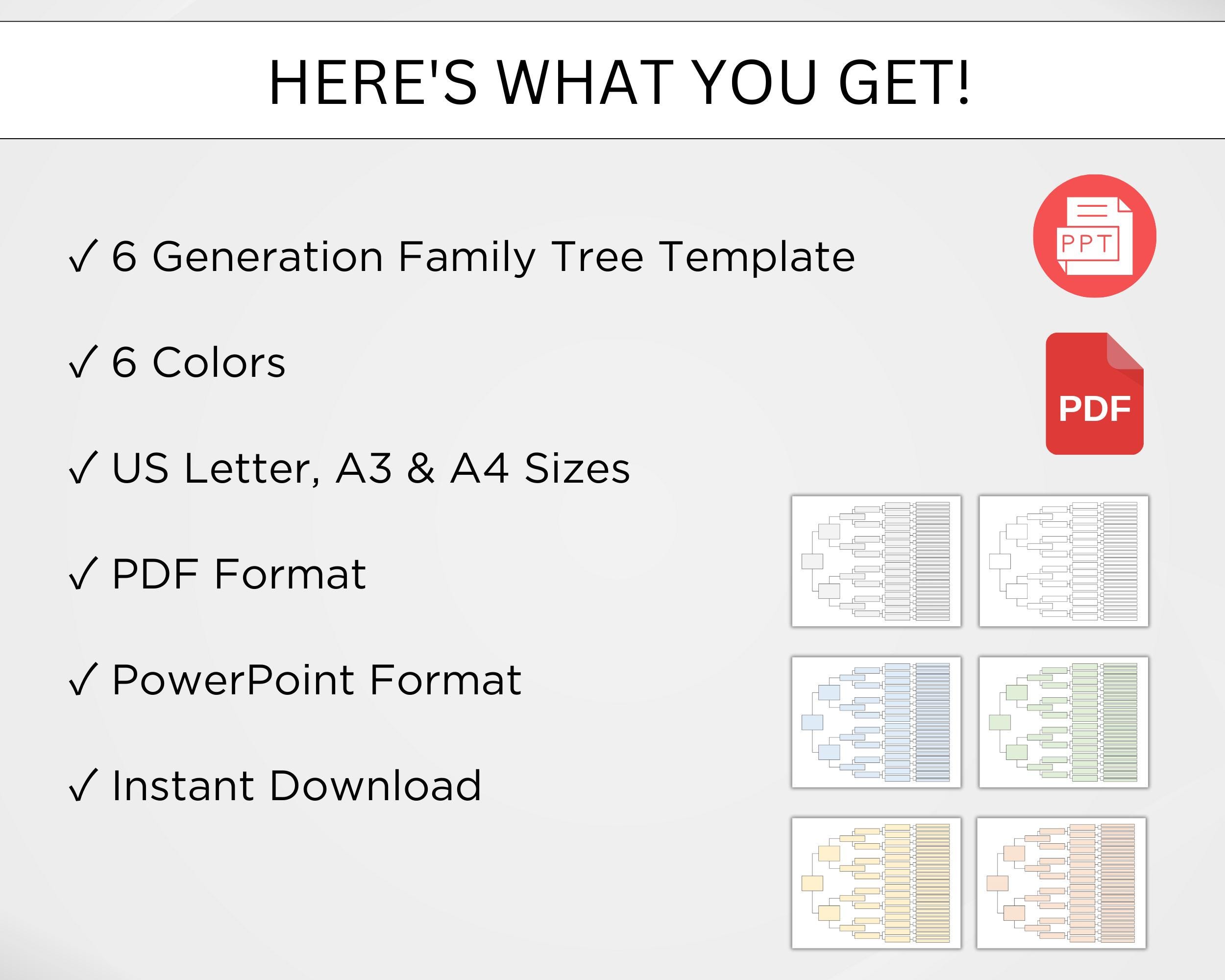 6 Generations Family Tree Chart. Printable Family Tree Templates ...