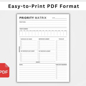 Task Priority Matrix Printable | Decision Matrix & Productivity Planner | Daily Action Planner ...
