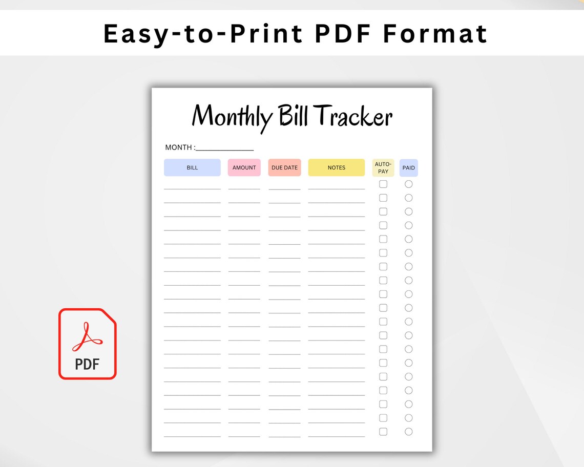 Printable Bill Payment Checklist Tracker. Bill Pay Organizer. Bill ...