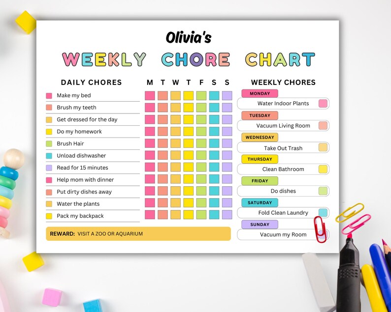 Chore Chart for Kids Printable | Reward Chart | Kids Responsibility ...