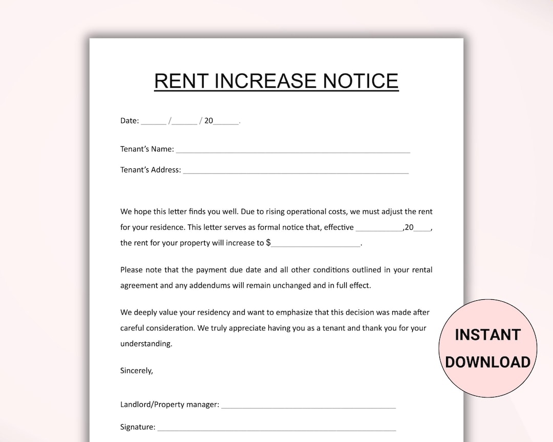 Printable Rental Increase Notice. Rental Increase Form. Rental Increase ...