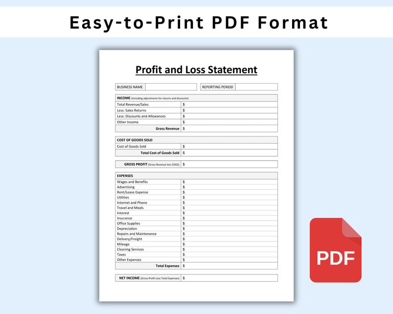 Profit and Loss Statement Template. Small Business Income & Expense ...