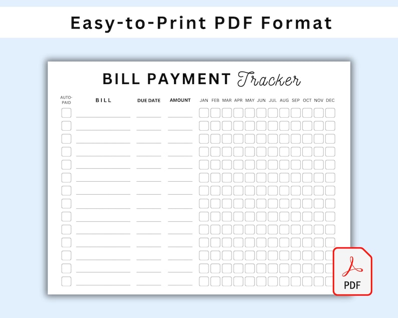 Bill Tracker. Monthly Bill Log. Bill Planner. Bill Payment Checklist ...
