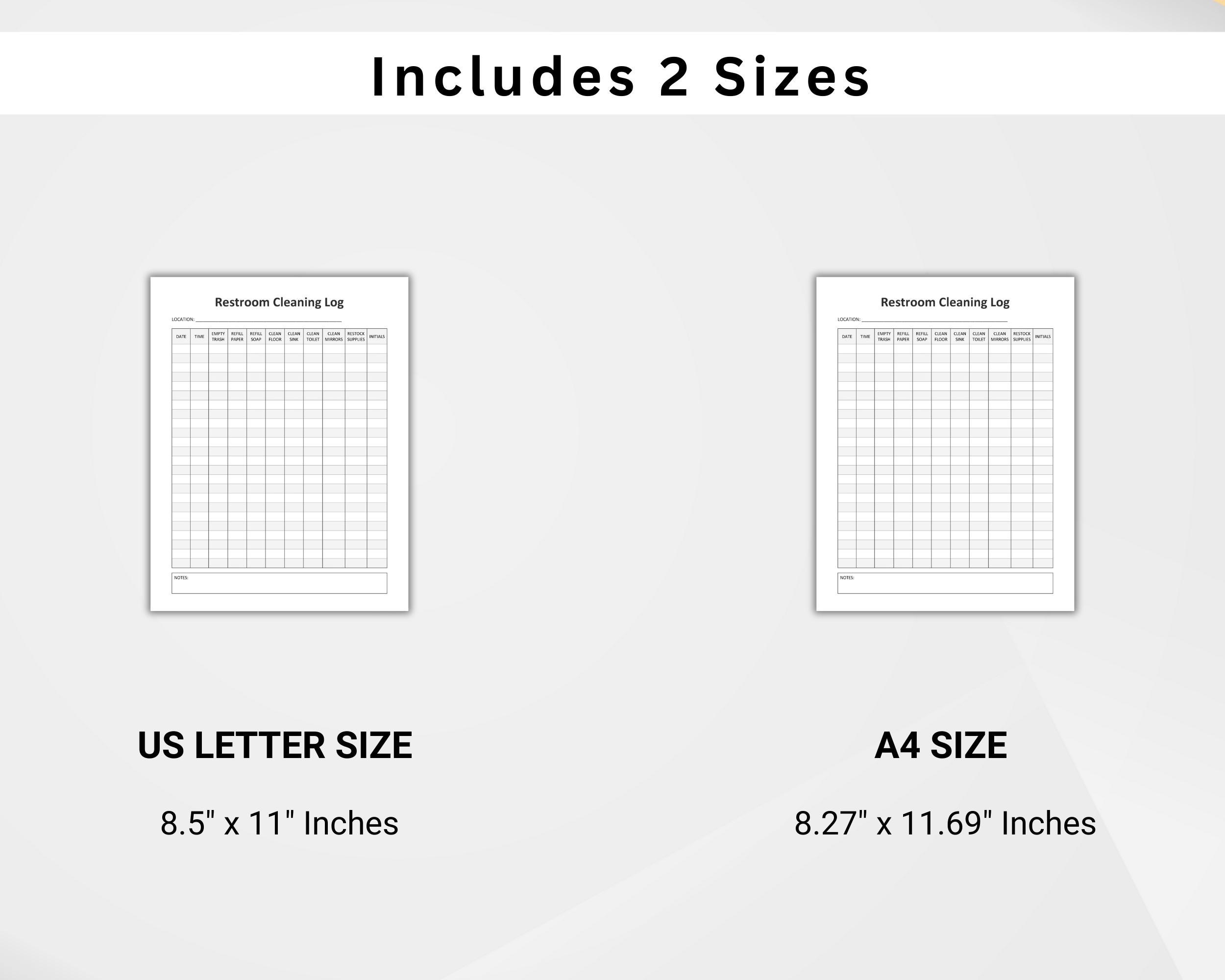 EDITABLE Restroom Cleaning Log for Business. Bathroom Cleaning Log ...