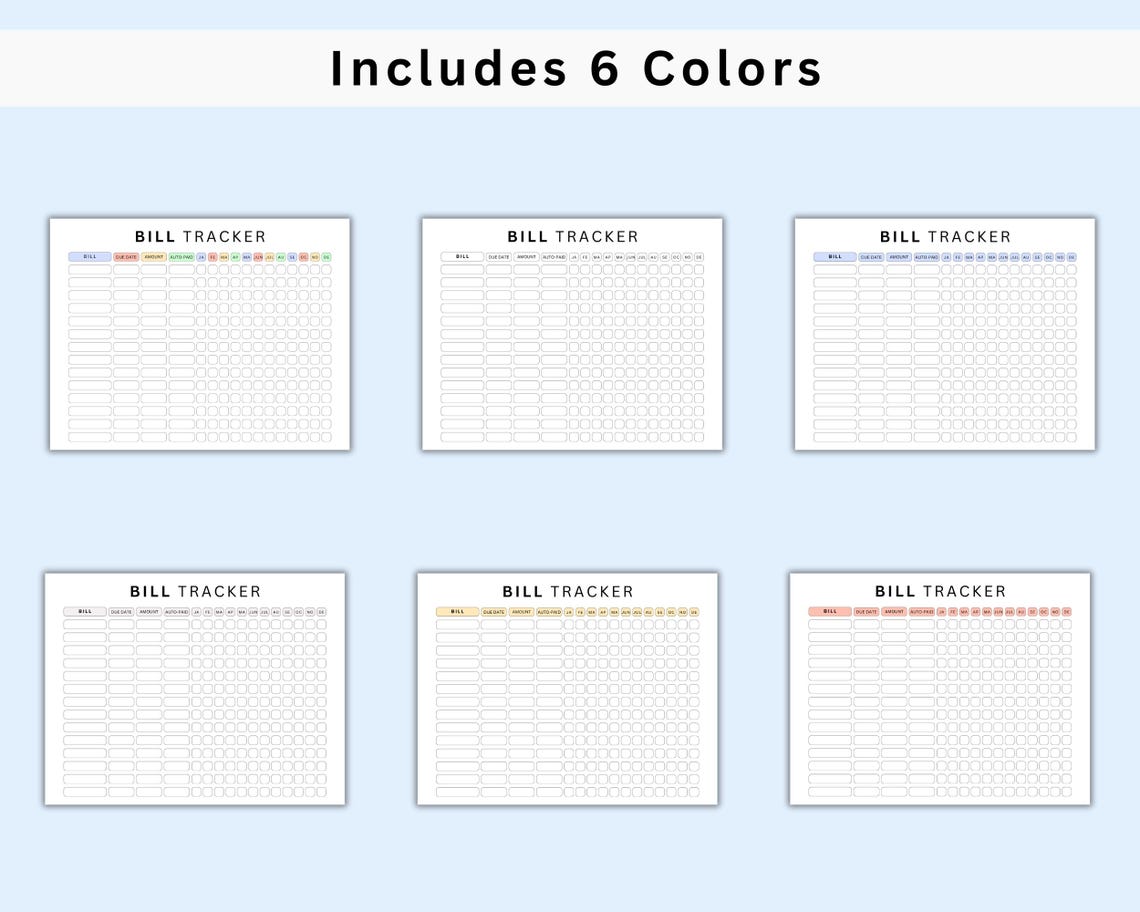 Editable Monthly Bill Log. Bill Payment Checklist. Bill Pay Organizer ...