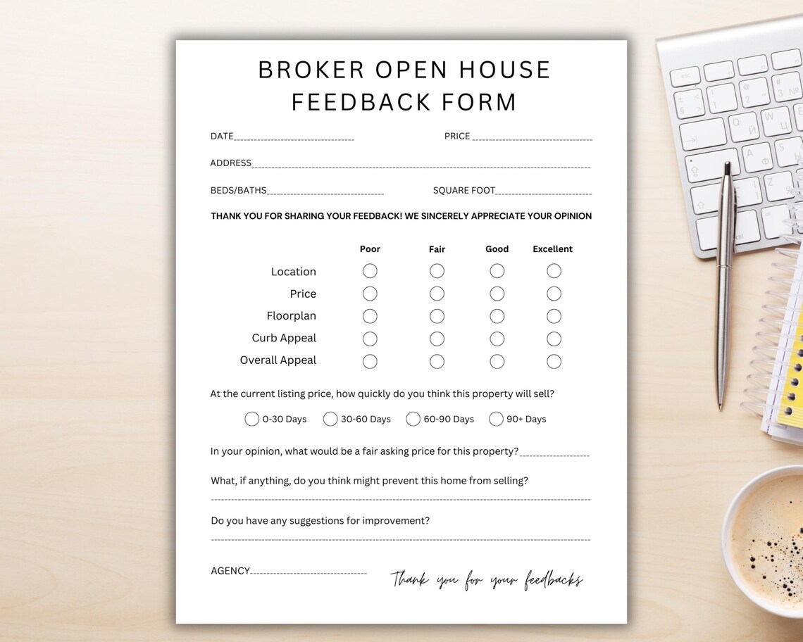 Editable Open House Feedback Form, Realtor Client & Agent Feedback ...