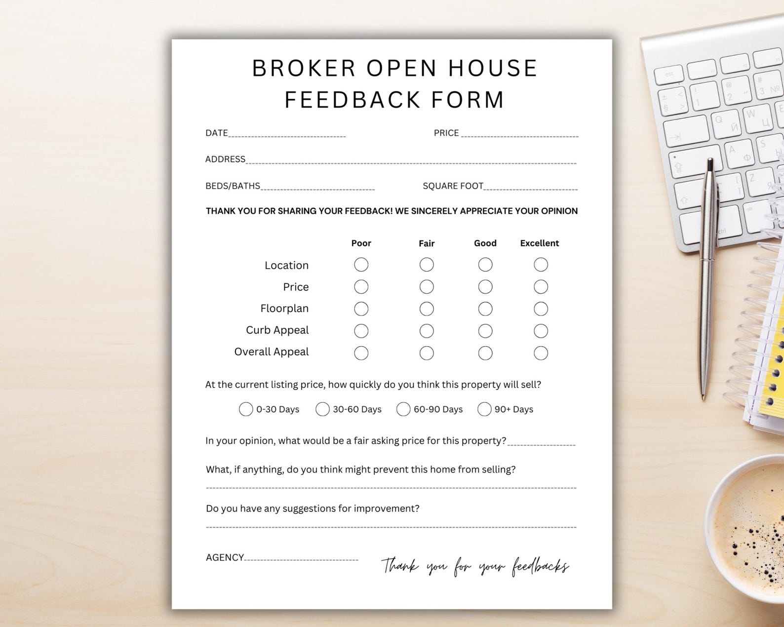 Broker Open House Feedback Form | Real Estate Agent Open House Feedback ...