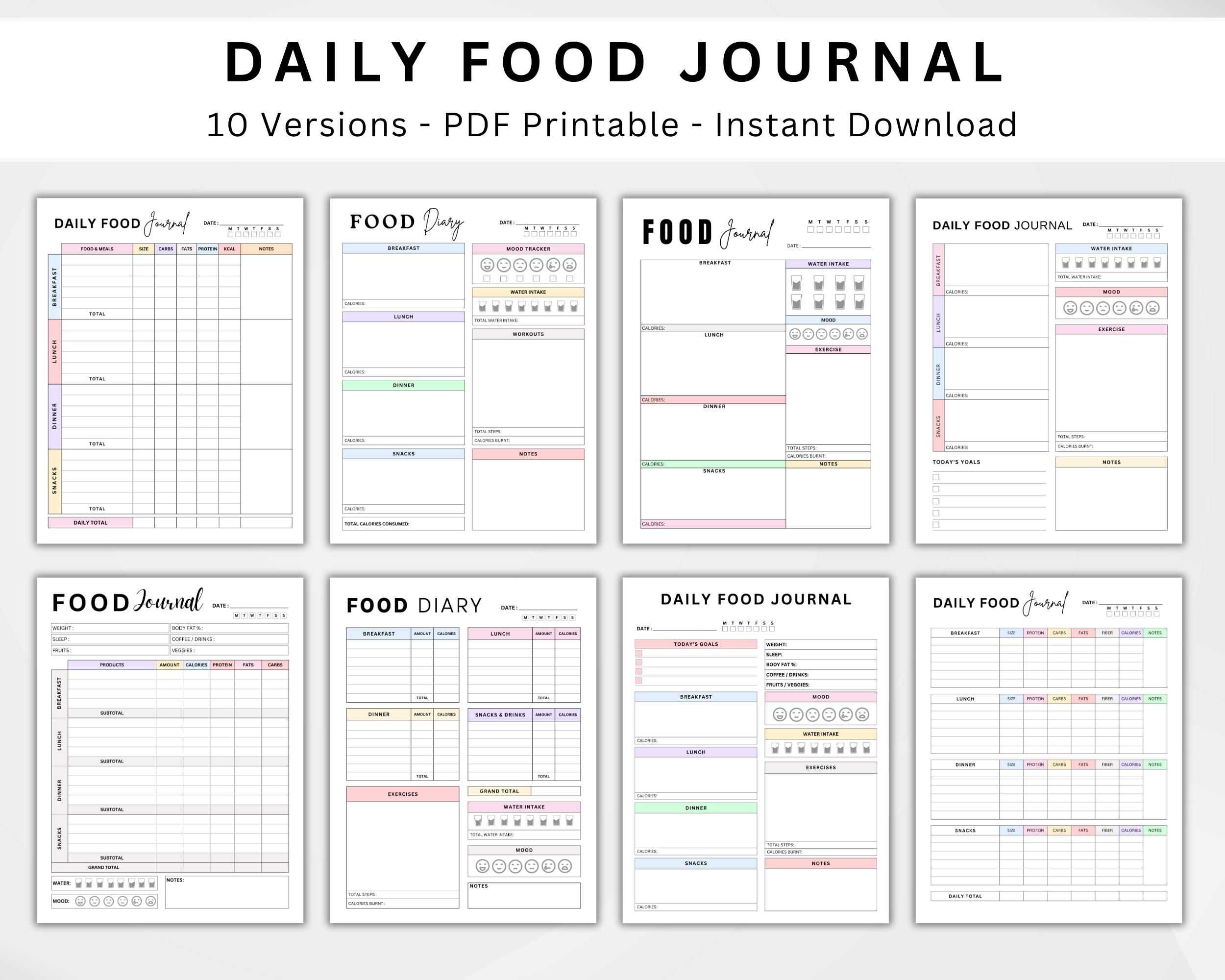 10 Food Diary. Daily Food Journal. Calorie Tracker. Daily Calorie ...