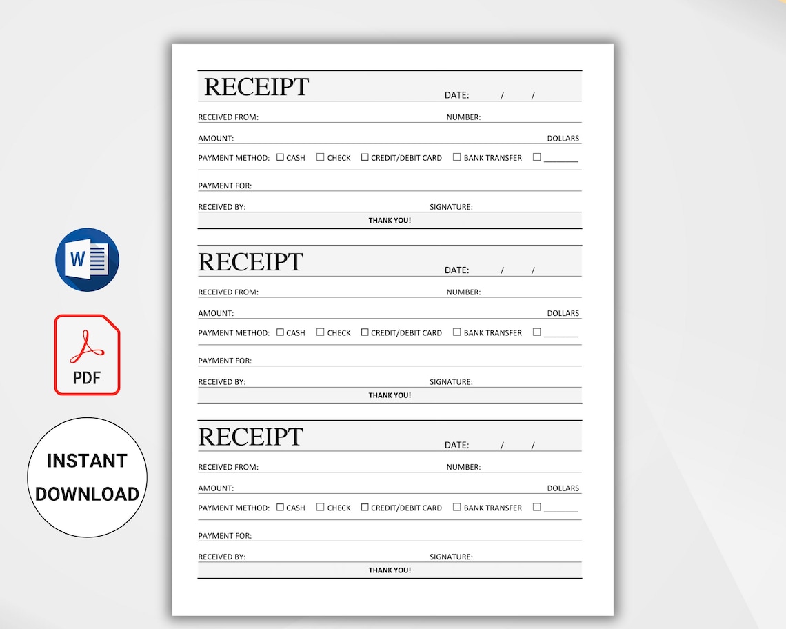 Receipt Template Printable. Customer Receipt. Editable Payment Receipt. Digital Receipt. Rent ...