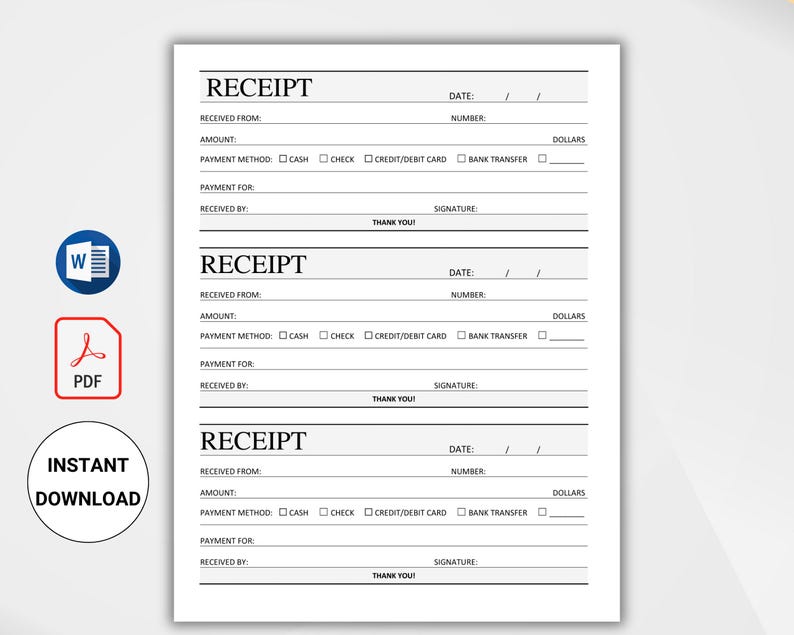 Receipt Template Printable. Customer Receipt. Editable Payment Receipt ...