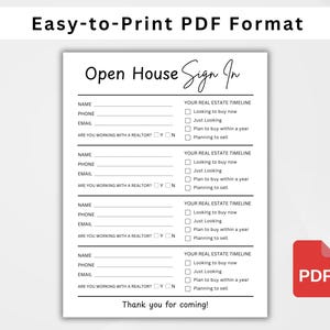 EDITABLE Open House Sign in Sheet. Printable Real Estate Marketing ...