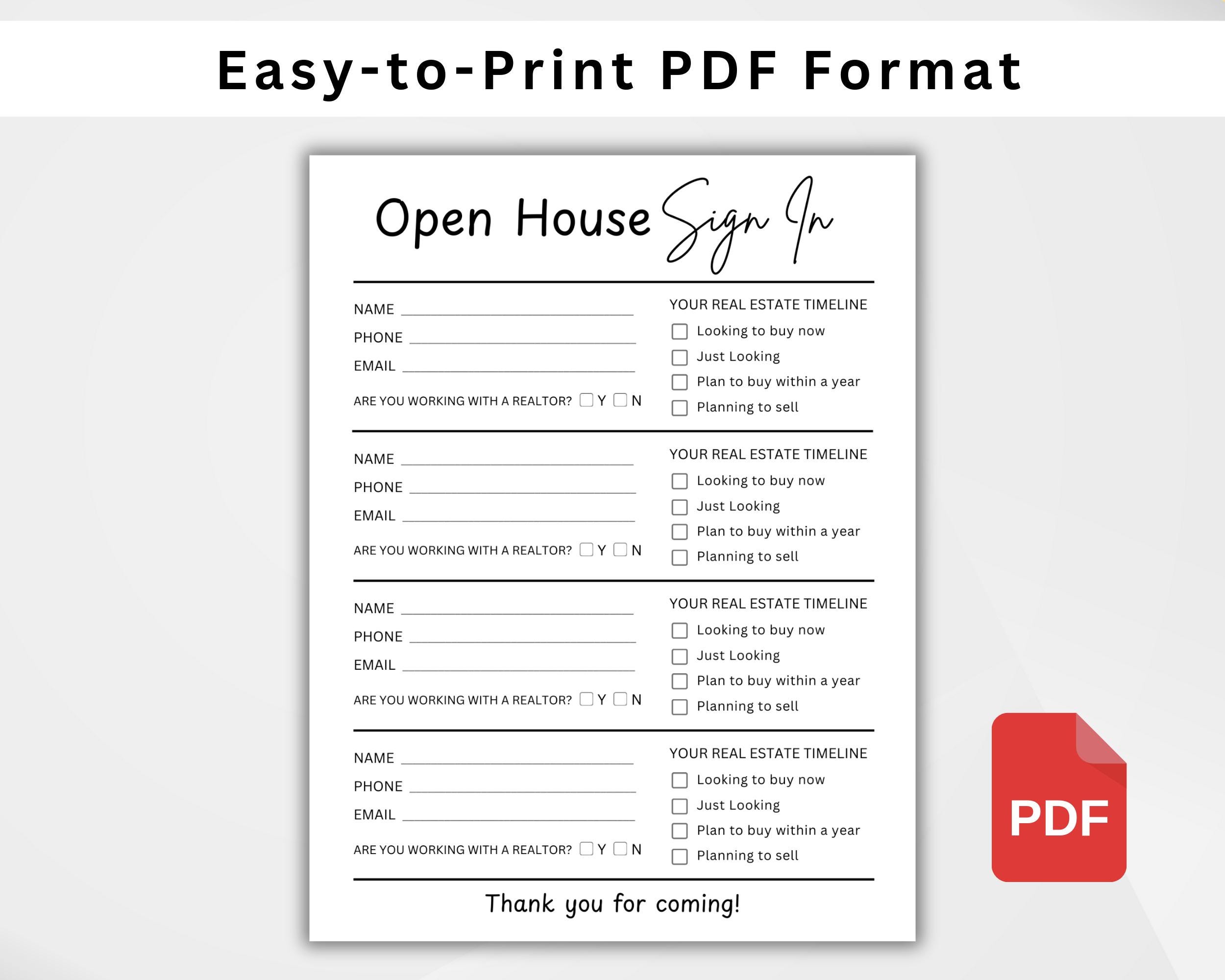 EDITABLE Open House Sign in Sheet. Printable Real Estate Marketing ...