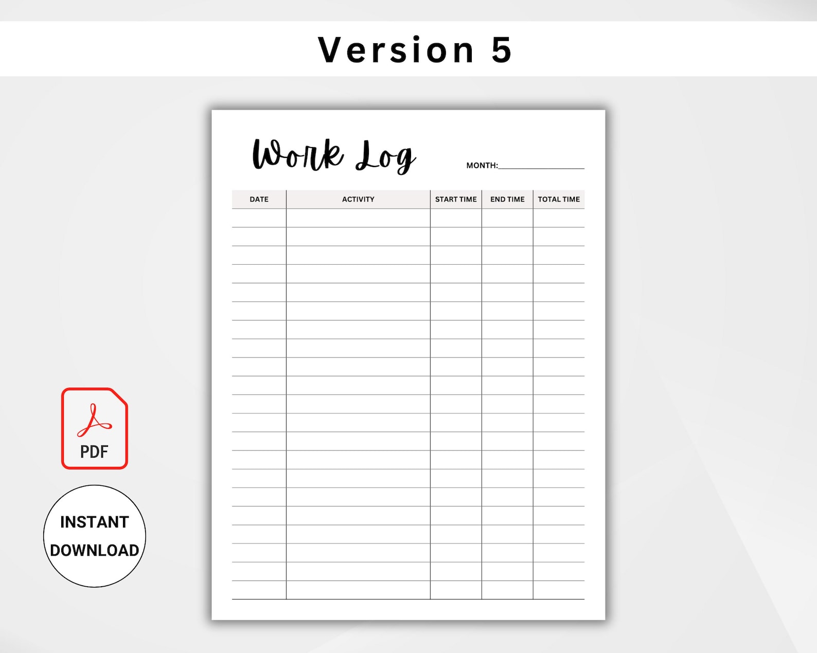 Work Log Printable | Daily Task & Time Tracker | Employee Timesheet ...