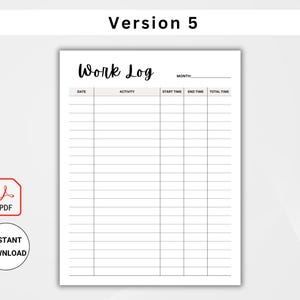 Work Log Printable | Daily Task & Time Tracker | Employee Timesheet ...