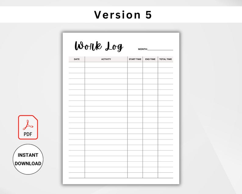 6 Work Log Printable. Time Log. Working Hours Log. Activity Tracker for ...