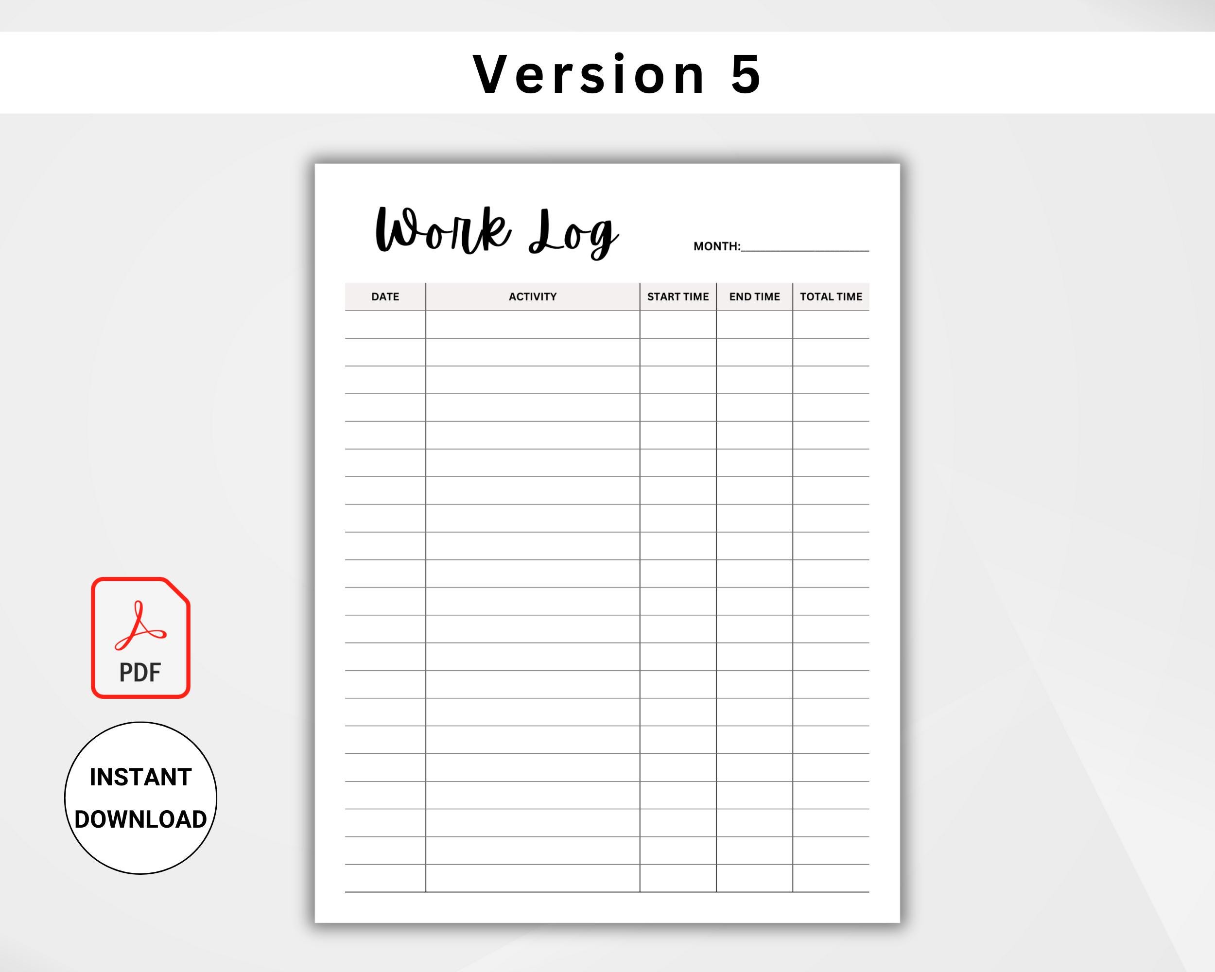 Work Log Printable | Daily Task & Time Tracker | Employee Timesheet ...