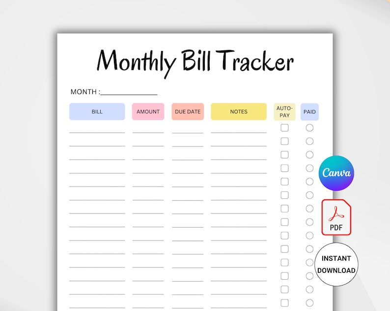 Printable Bill Payment Checklist Tracker. Bill Pay Organizer. Bill ...