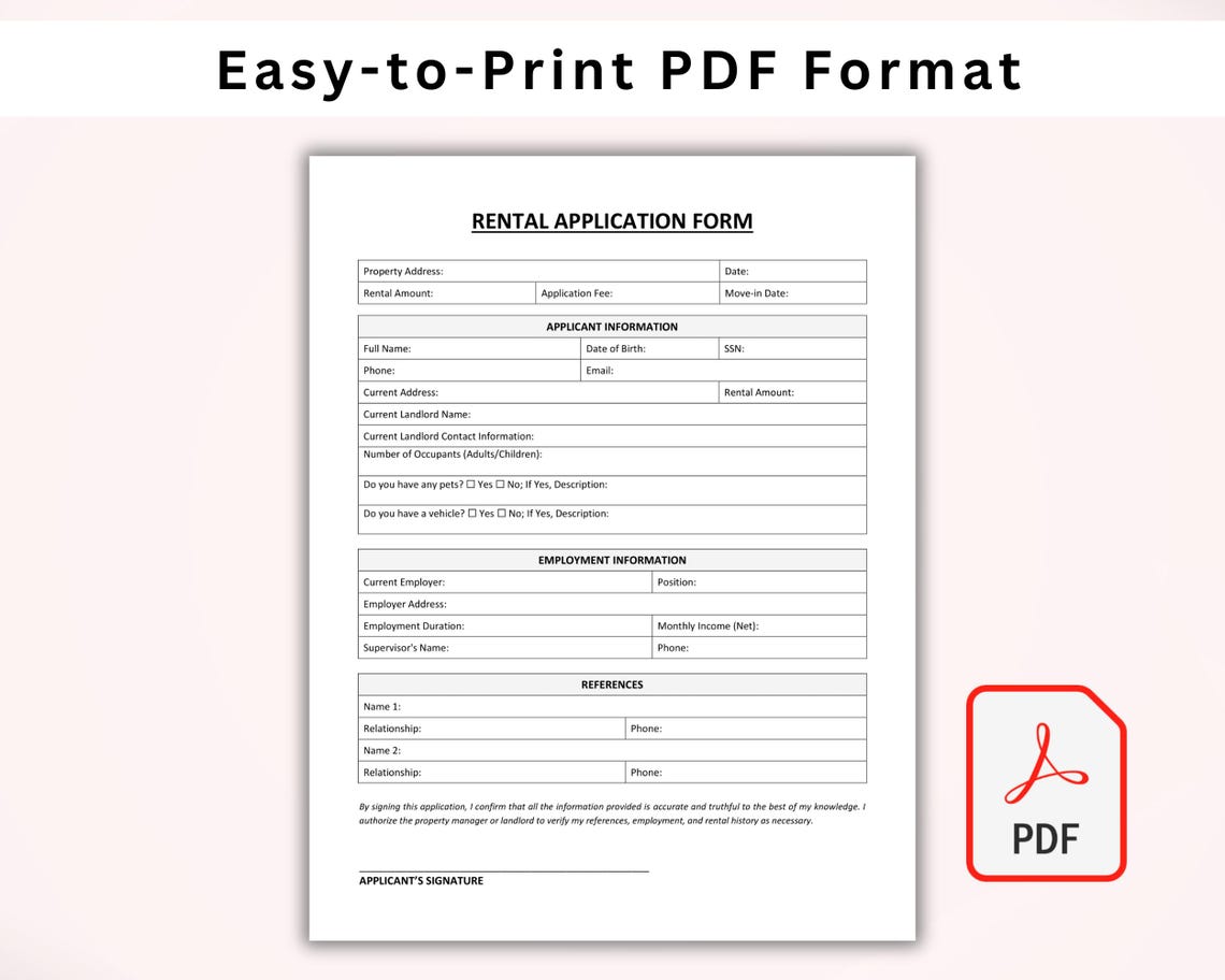 Printable Rental Application Form. Landlord Rental Application. Tenant ...