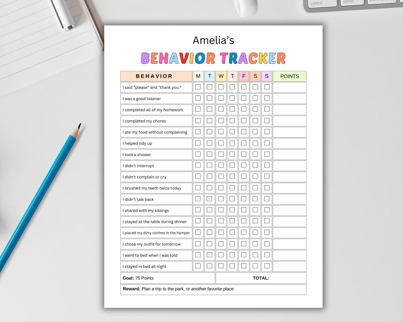 Editable Behavior Tracker for Kids. Kids Reward Chore Chart. Behavior ...