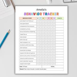 Editable Behavior Tracker for Kids. Kids Reward Chore Chart. Behavior ...