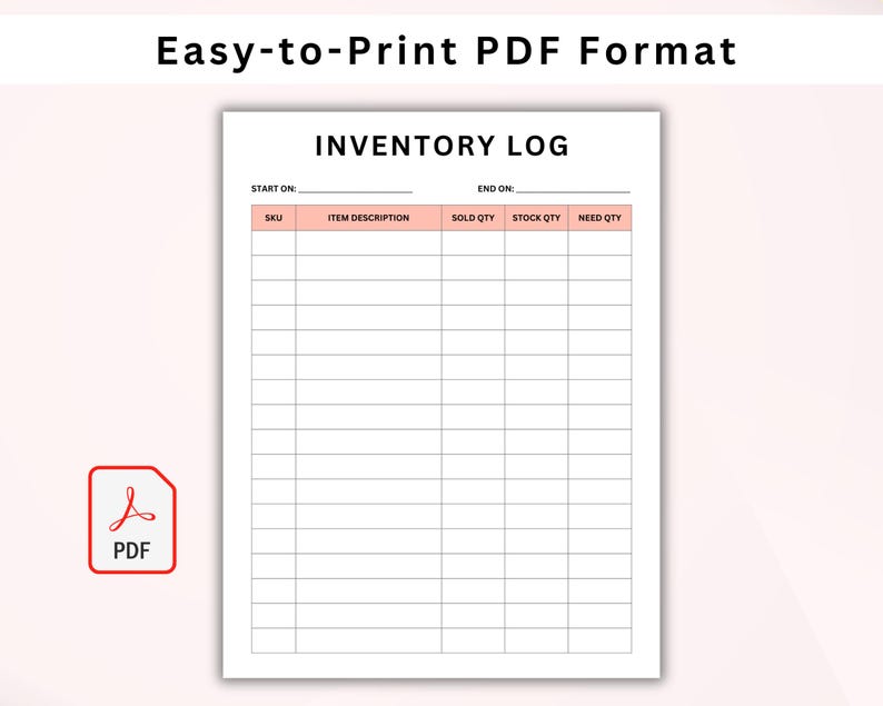 Inventory Tracker Printable PDF, Business Inventory Sheet & Product ...