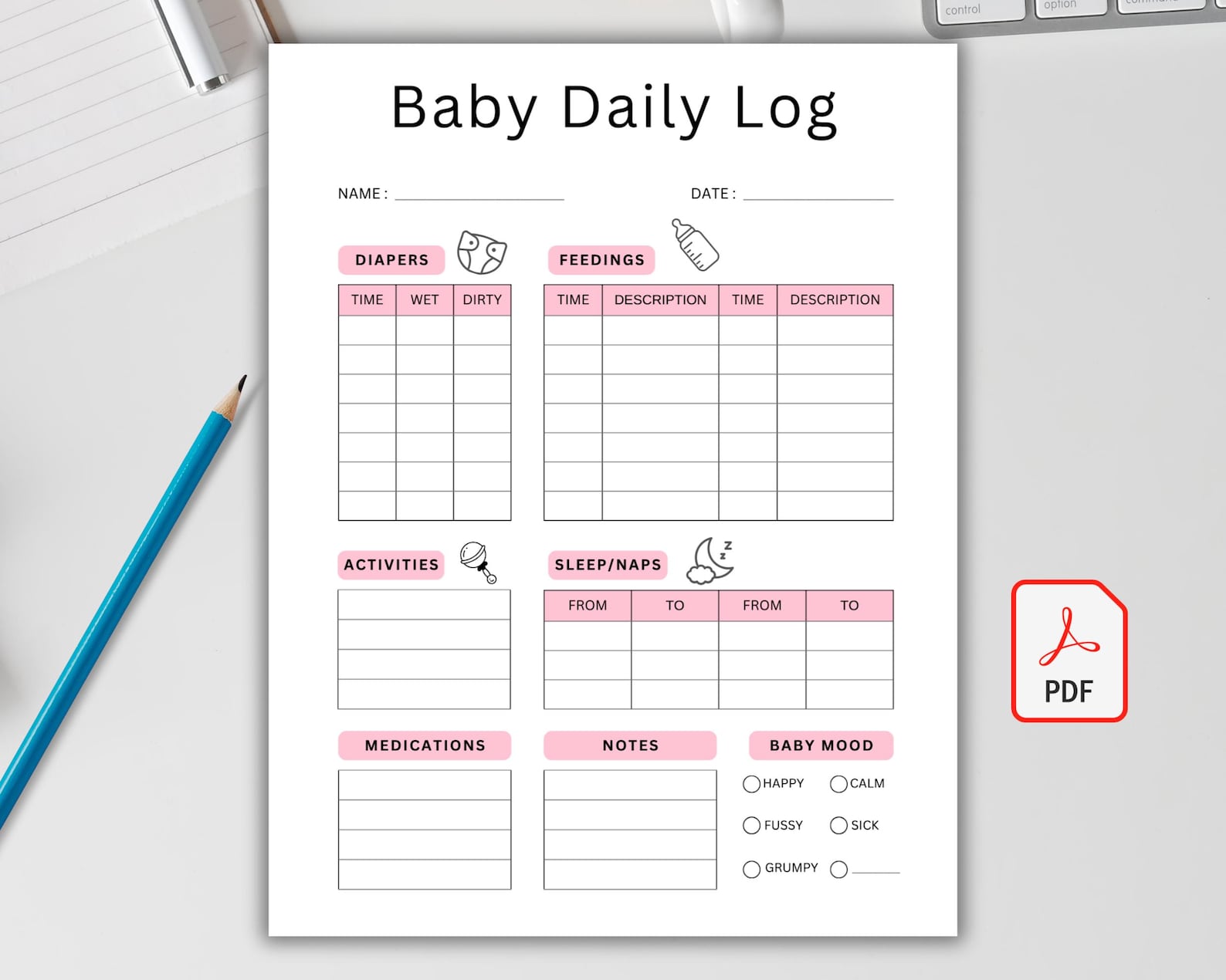 Baby Daily Log Printable, Infant Care Tracker, Newborn Feeding Log ...