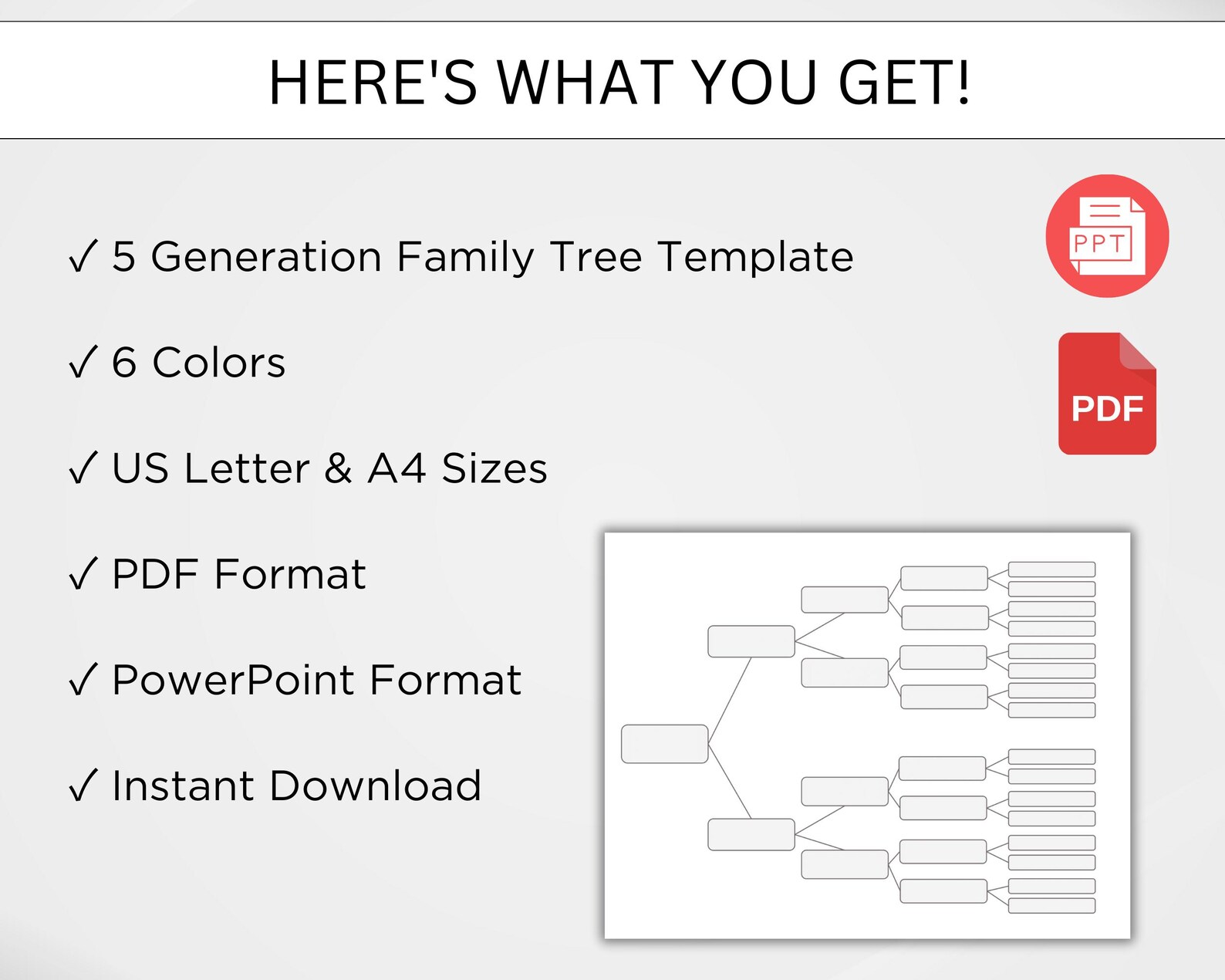5 Generations - Family Tree Chart. Printable Family Tree Templates ...