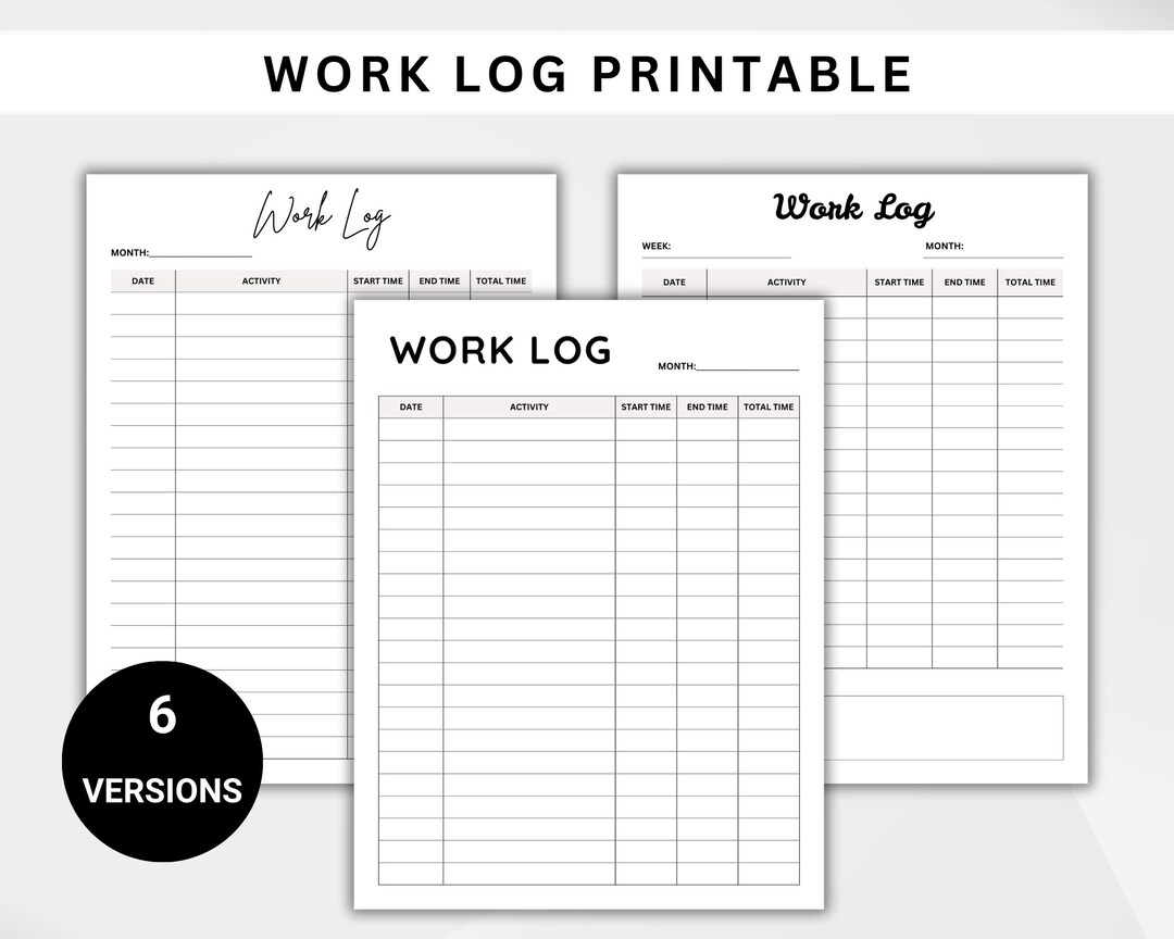Work Log Printable | Daily Task & Time Tracker | Employee Timesheet ...