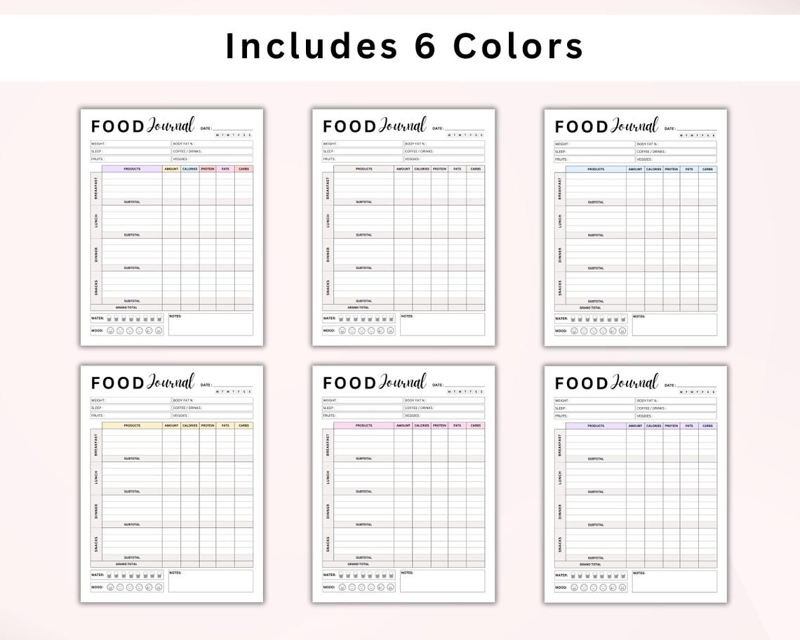Daily Food Diary. Food Journal. Daily Calorie Tracker. Calorie Counting ...