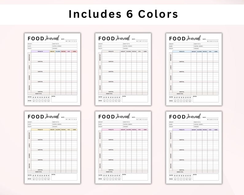 Daily Food Diary. Food Journal. Daily Calorie Tracker. Calorie Counting ...