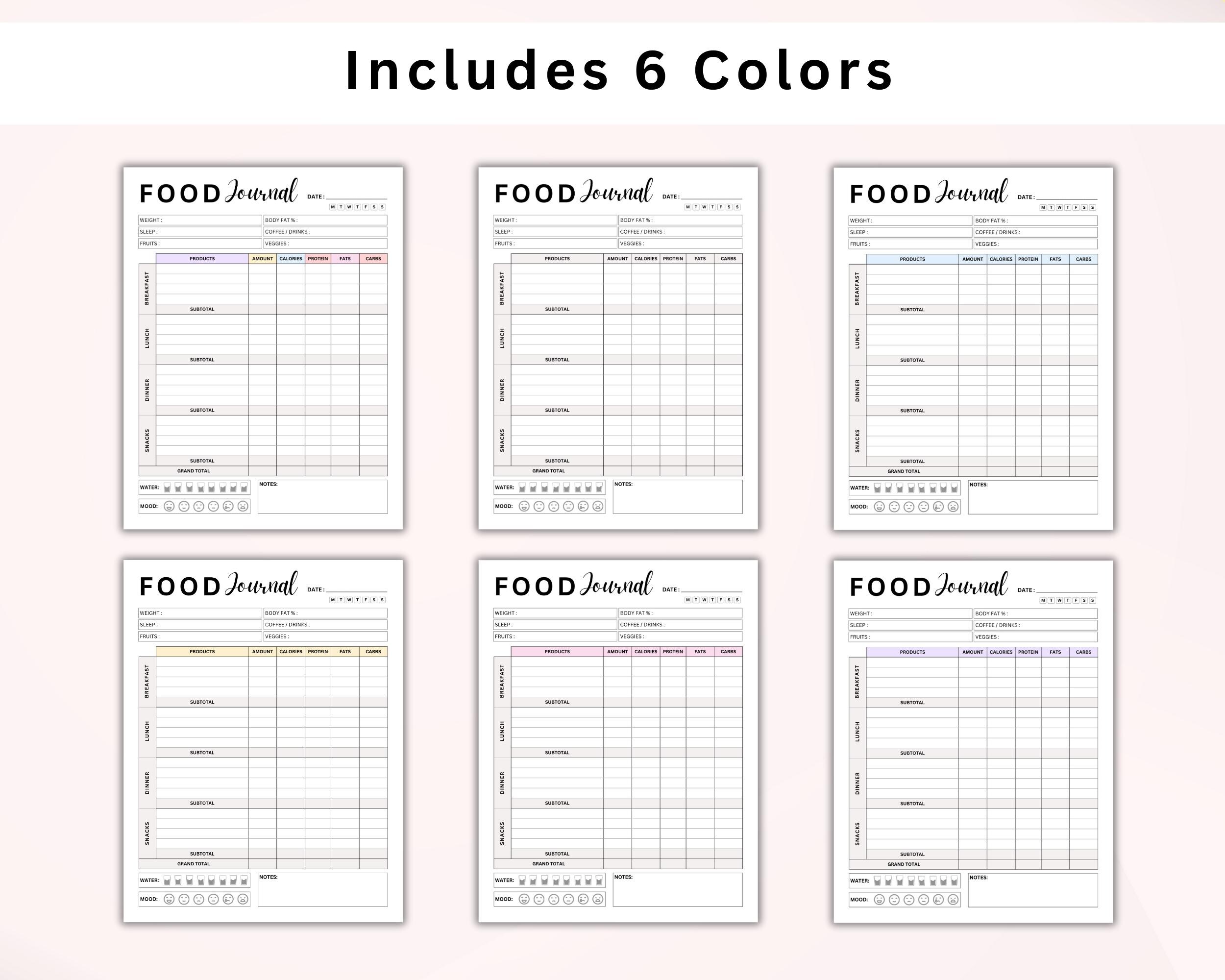 Daily Food Diary. Food Journal. Daily Calorie Tracker. Calorie Counting ...