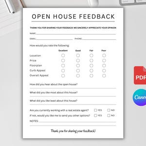 EDITABLE Open House Feedback Form. Printable Real Estate Agent Open ...