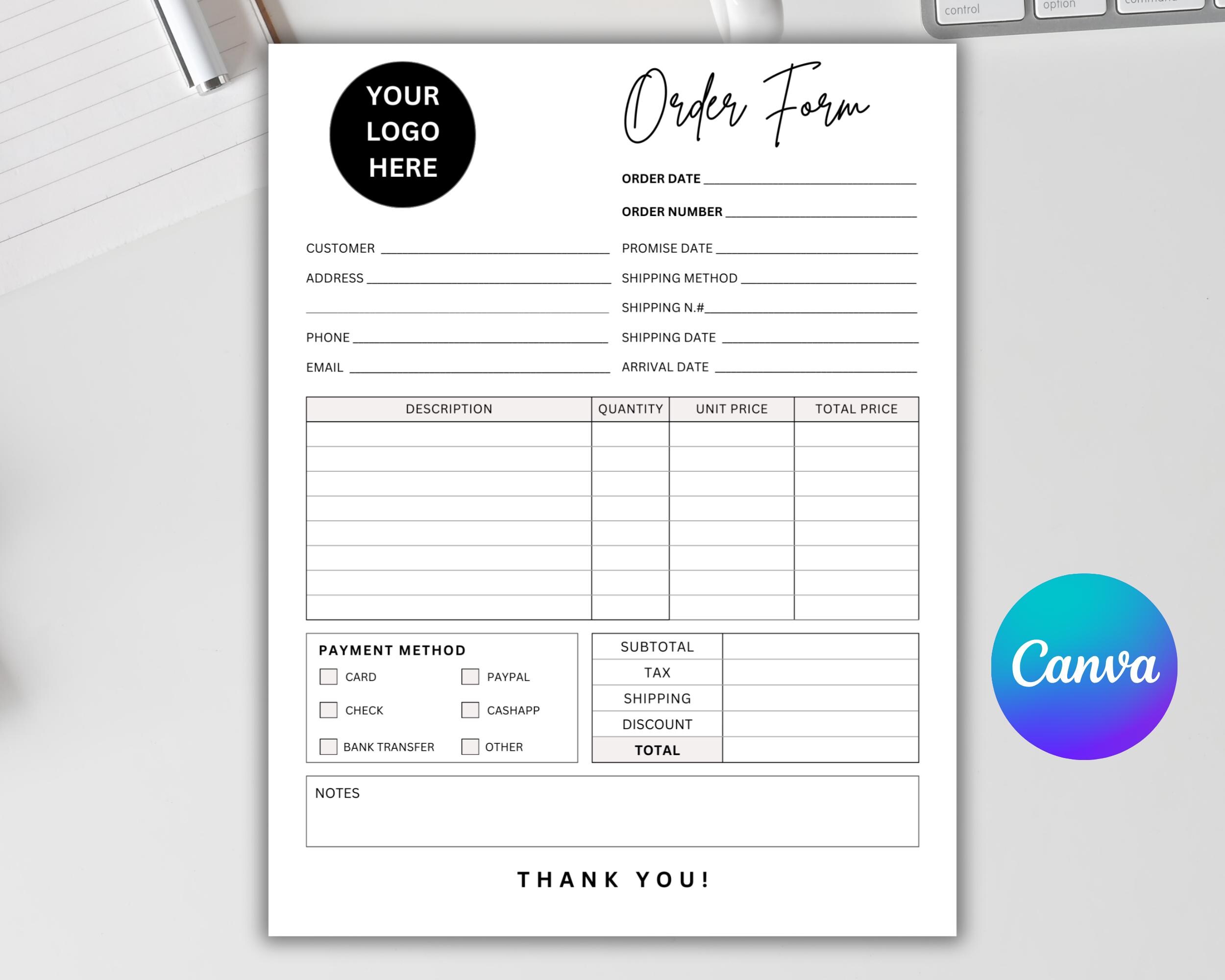 Editable Order Form Template, Printable Crafter Order Sheet, Custom ...