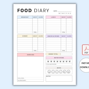 Printable Daily Food Journal. Daily Calorie Tracker. Calorie Counting ...