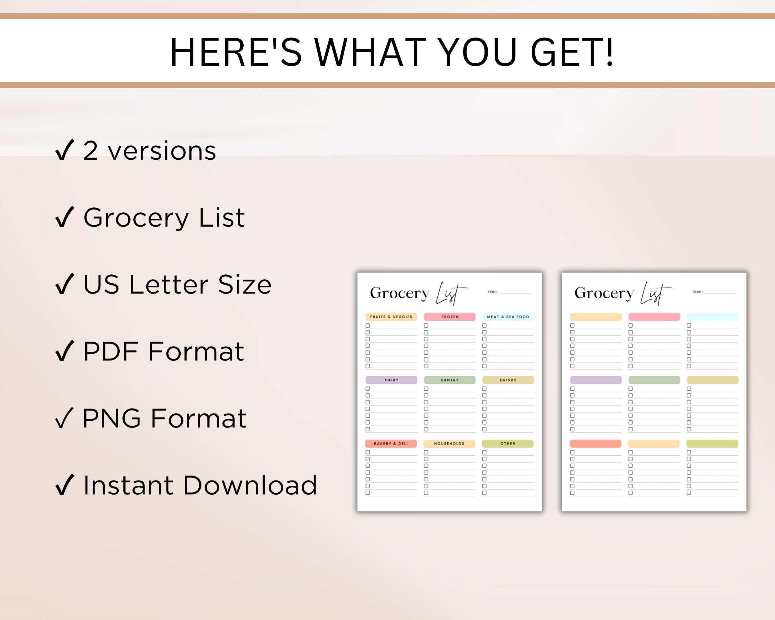 Grocery List Template. Shopping List. Grocery Checklist. Printable ...