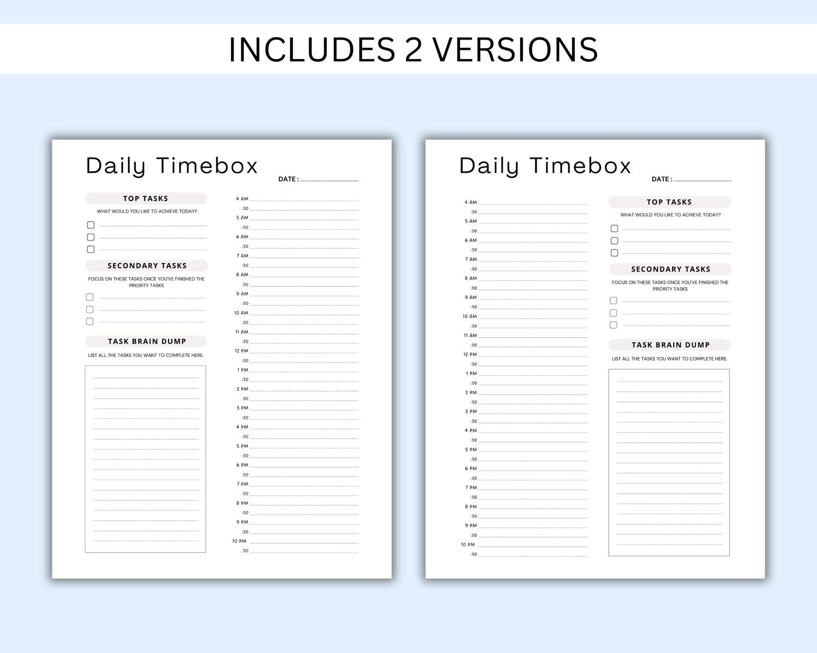 Printable Daily Timebox Planner. Time Blocking Plan. Timeboxing Digital ...