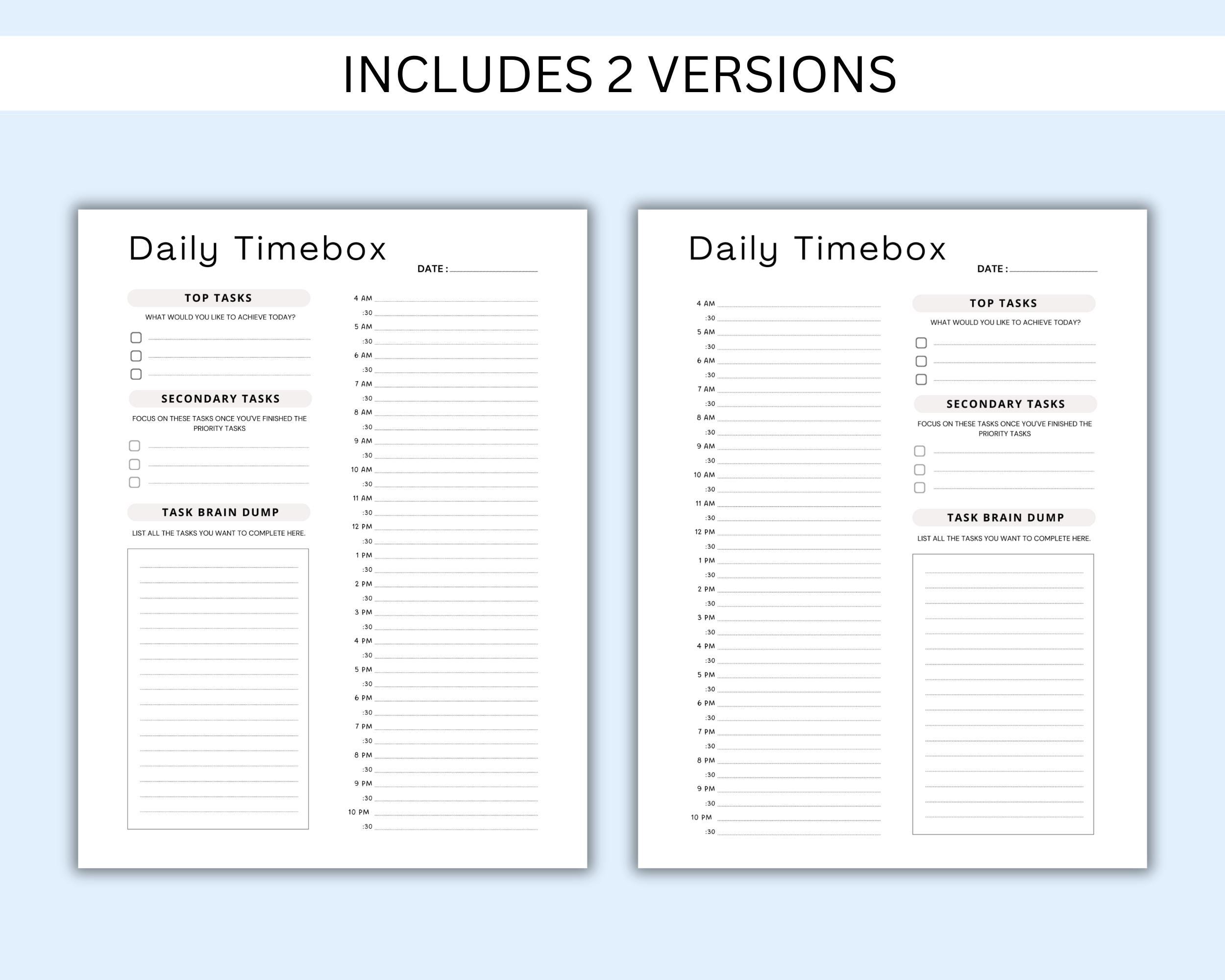 Printable Daily Timebox Planner. Time Blocking Plan. Timeboxing Digital ...
