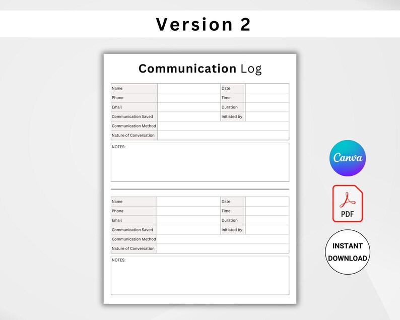 Printable Communication Log, Call Log Template, A4 and Letter Size ...