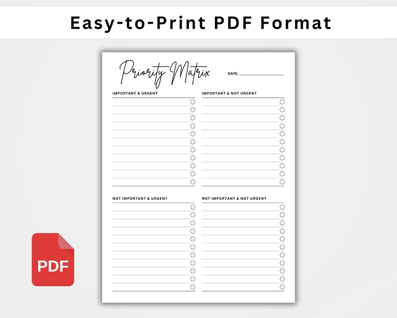Printable Priority Matrix | Decision Matrix & Productivity Planner ...
