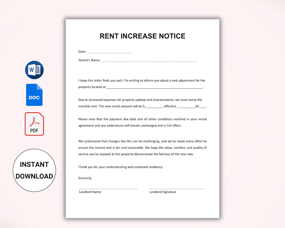 Rental Increase Notice Templates | Editable Rent Raise Letters | Rental ...