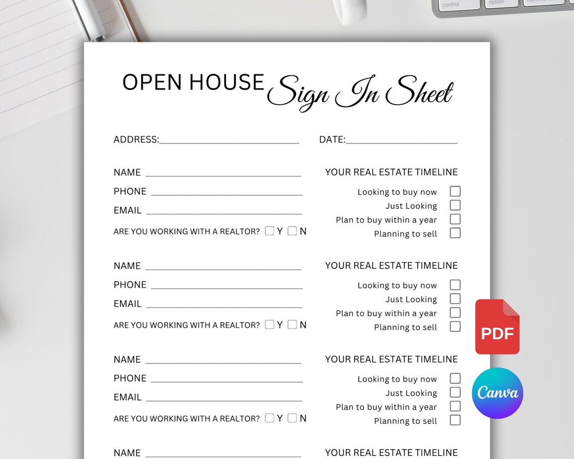 EDITABLE Open House Sign in Sheet. Real Estate Marketing. Realtor Open ...