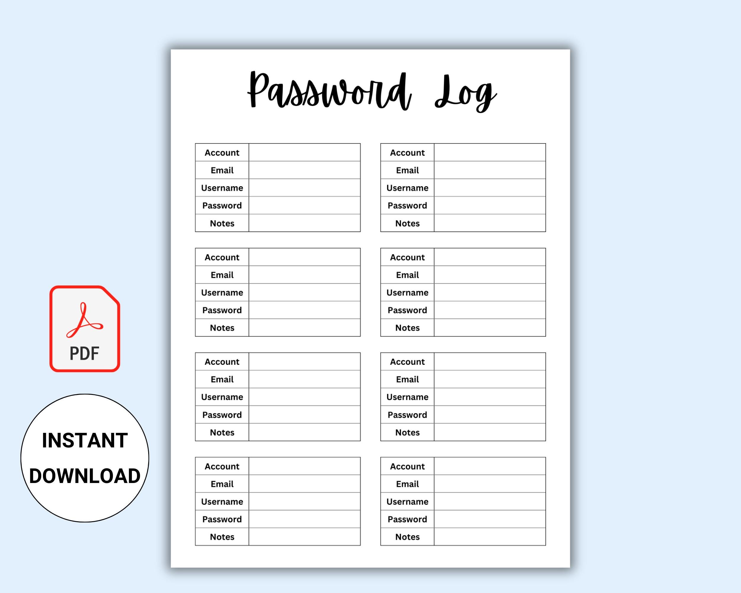 Printable Password Tracker. Password Log. Address Book. Password Keeper ...