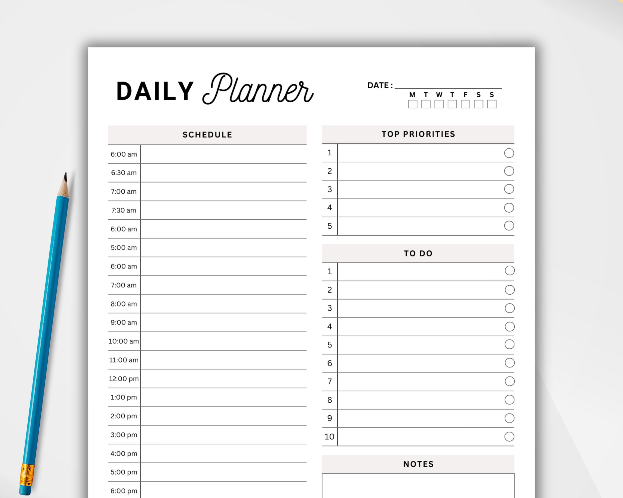 Daily Planner Printable. 30 Minute Schedule. Time Blocking PDF. Day ...