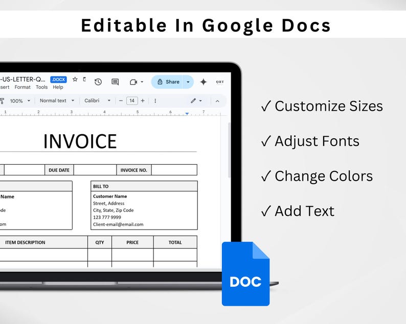 Editable Invoice Template | Custom Business Invoice Form | Billing ...