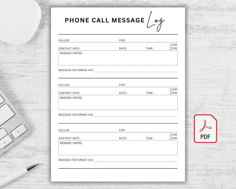 Printable Phone Call Message Log. Phone Log. Message Log. Call Log ...
