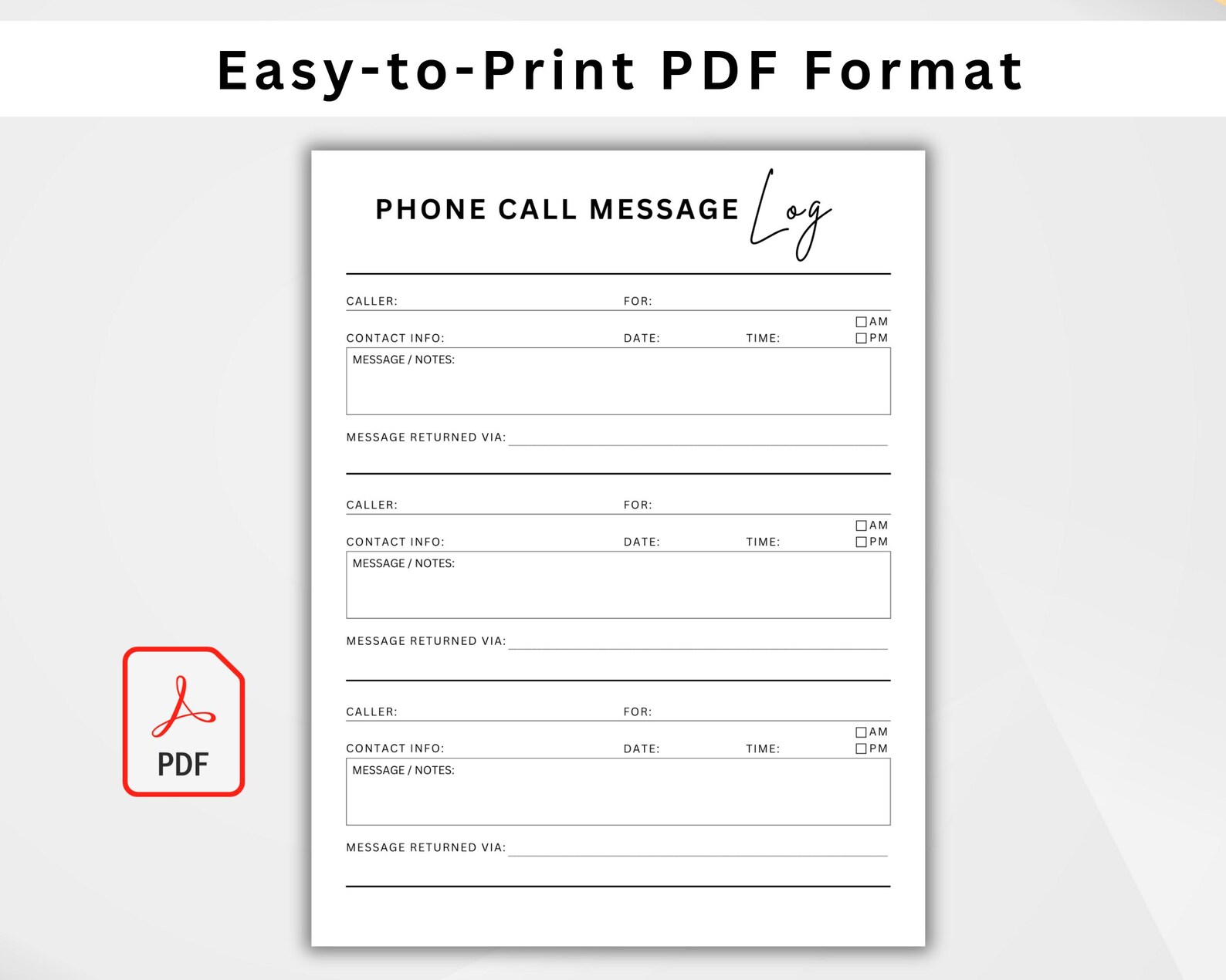 Printable Phone Call Message Log. Phone Log. Message Log. Call Log ...