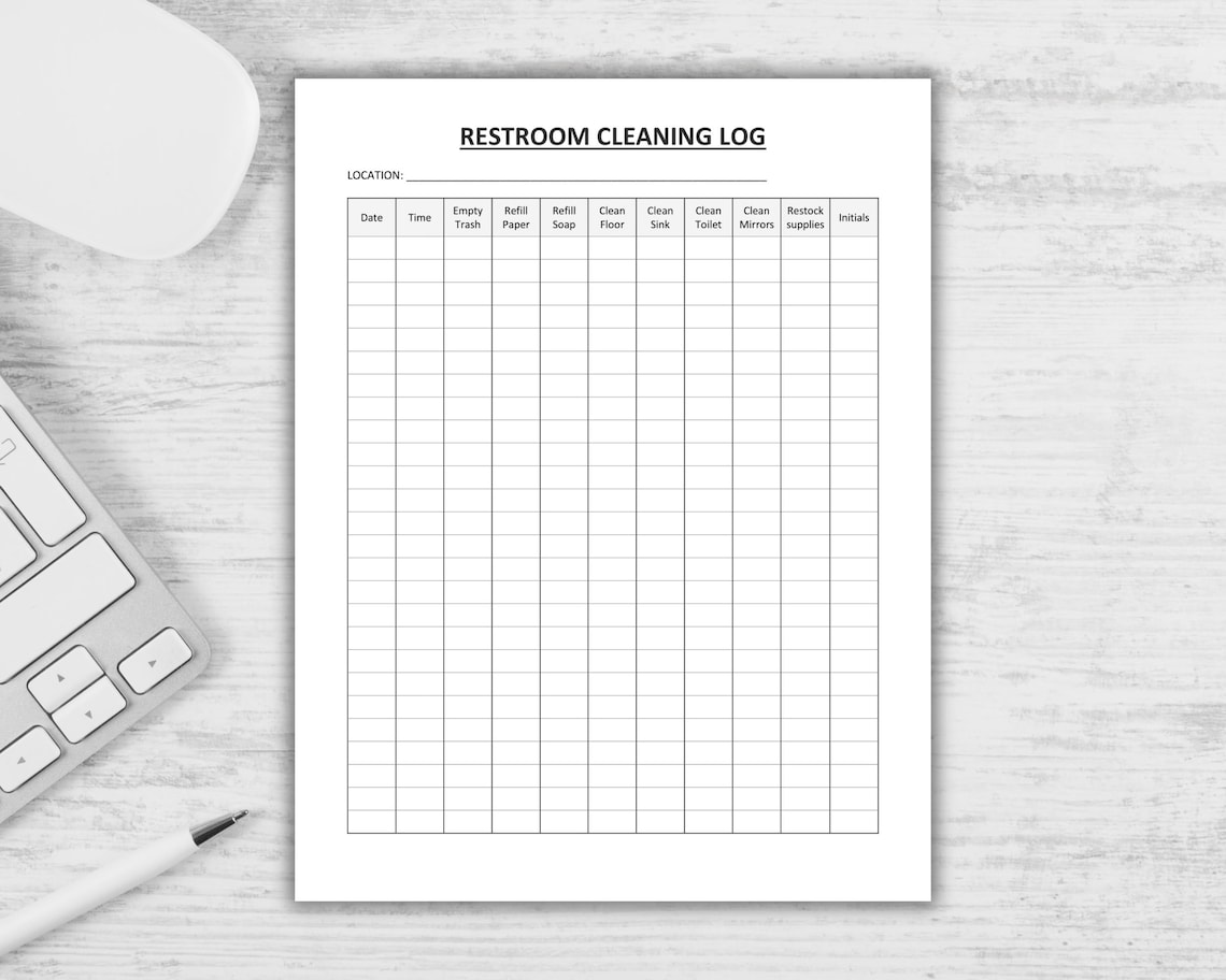 Printable Restroom Cleaning Log. Cleaning Checklist. Business Bathroom ...