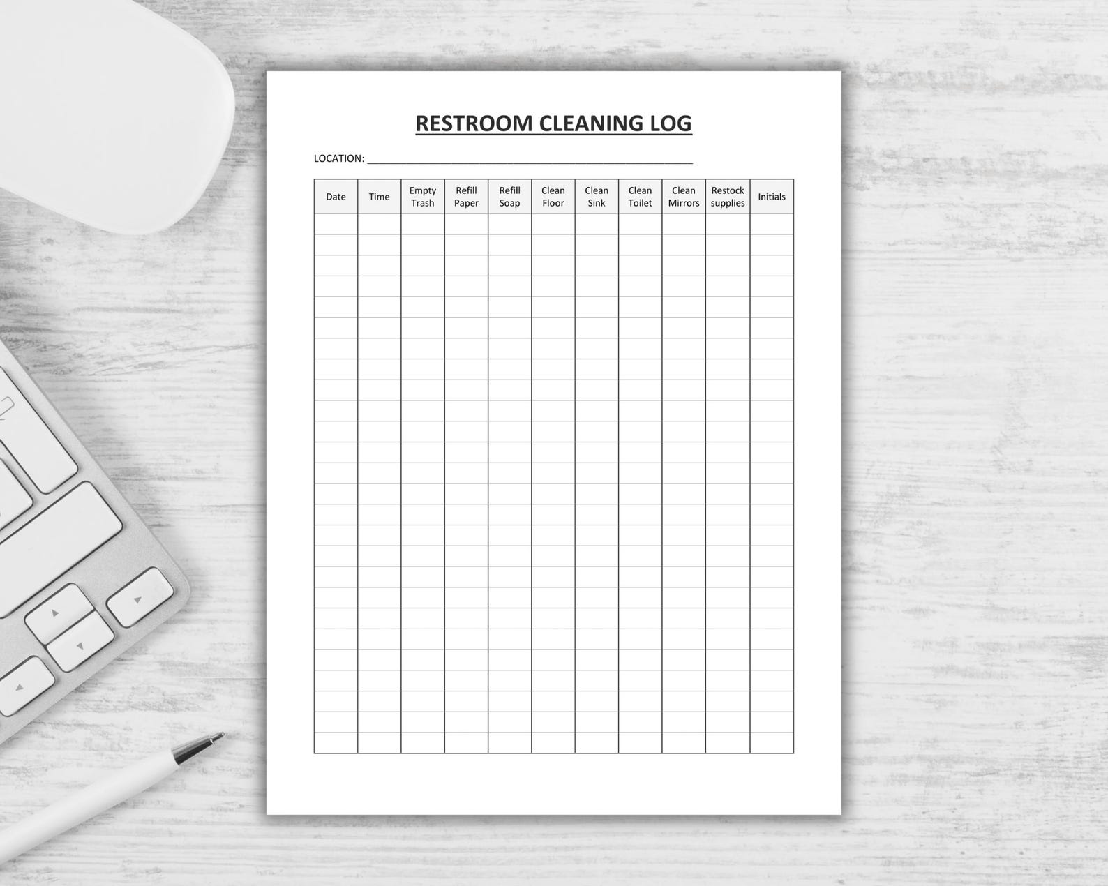 Printable Restroom Cleaning Log. Cleaning Checklist. Business Bathroom ...
