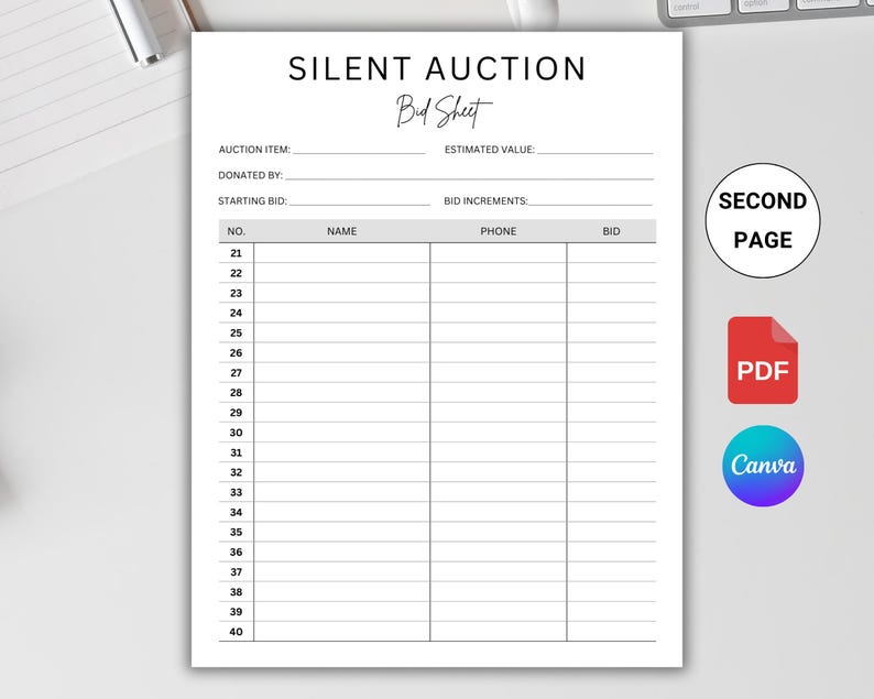 Silent Auction Template. Printable Silent Auction Bid Sheet. Silent ...