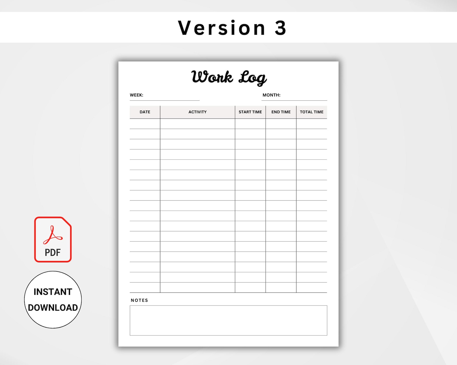 Work Log Printable | Daily Task & Time Tracker | Employee Timesheet ...